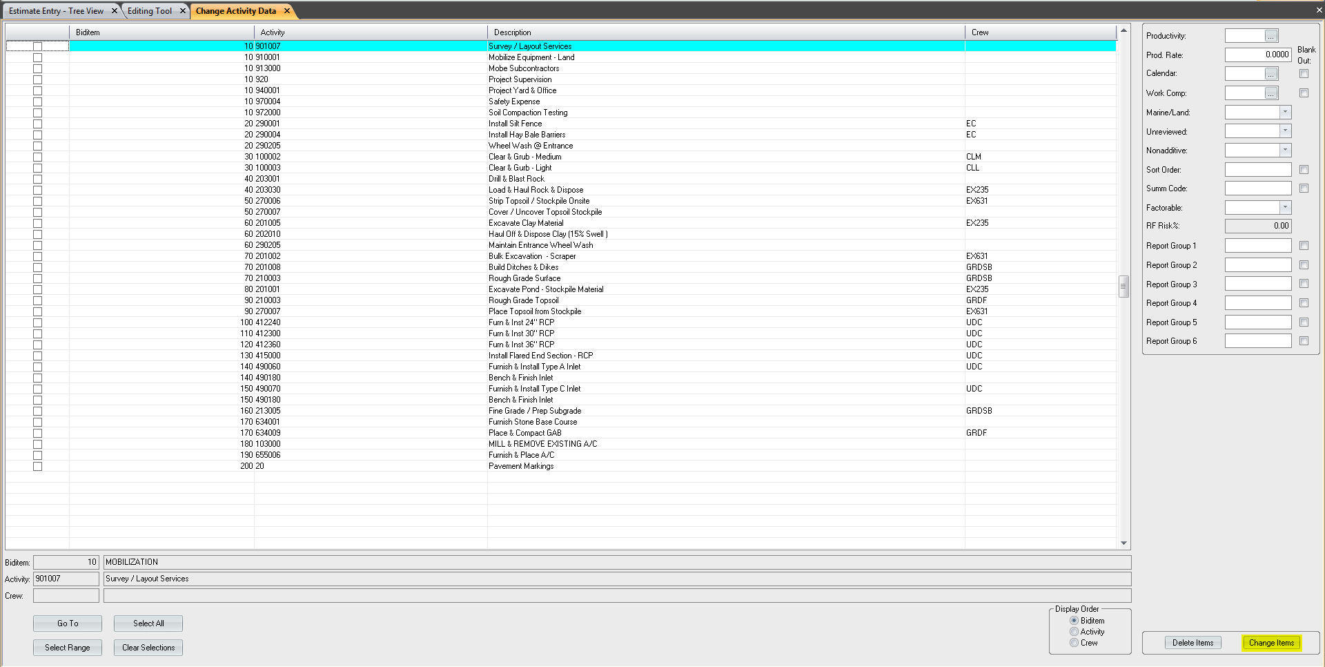How to Mass Change the Calendar for Multiple Activities in an Estimate