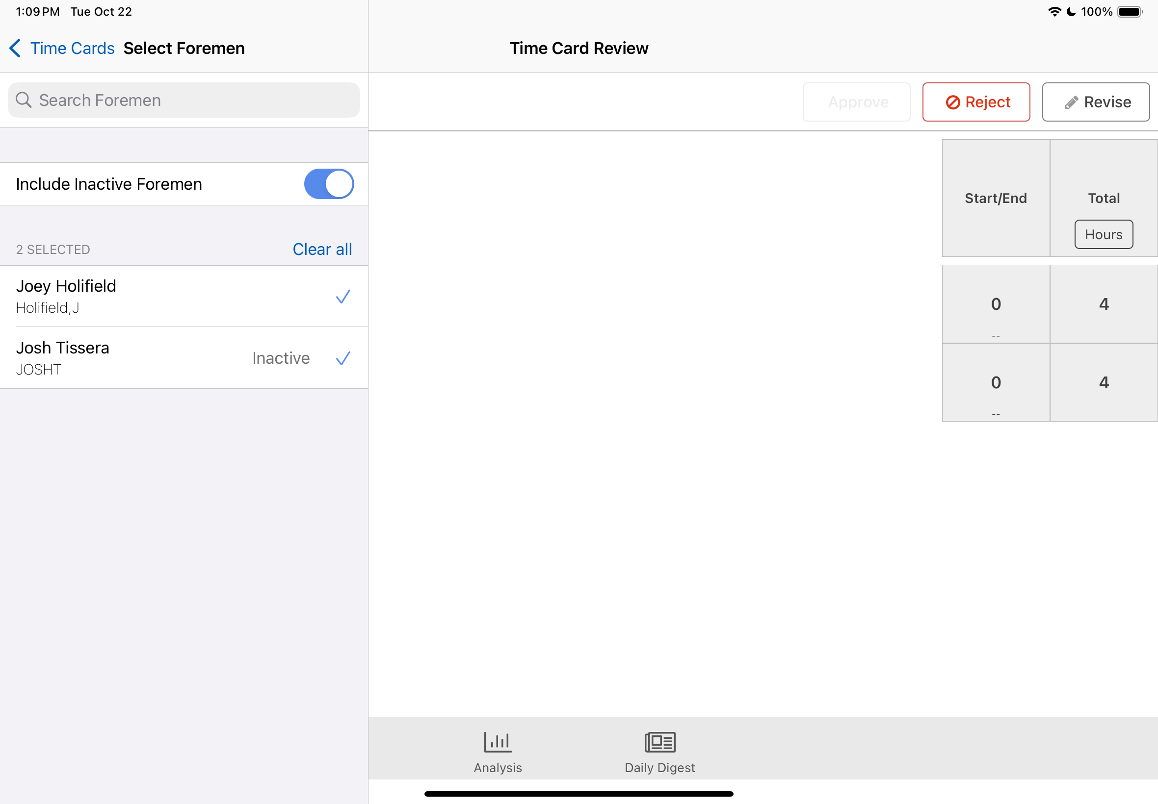 How to Include Inactive Foremen Results in Time Card Review