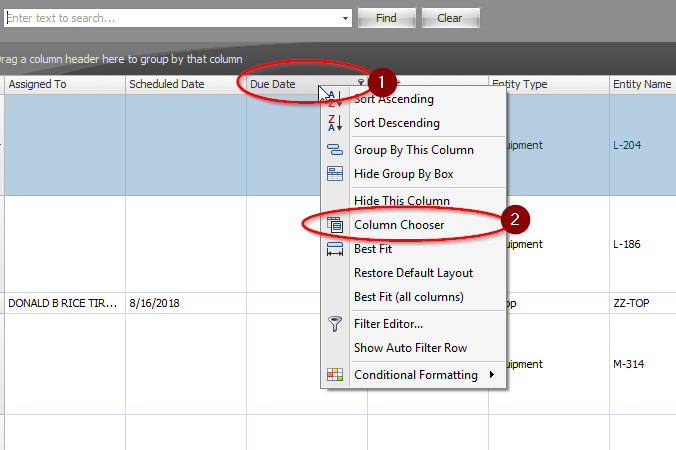 How To Use Column Chooser in Equipment360